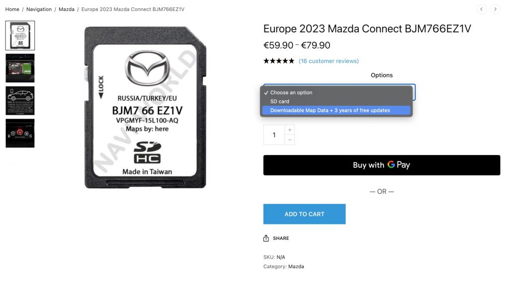 Mazda navigation SD card with 3 years of free updates