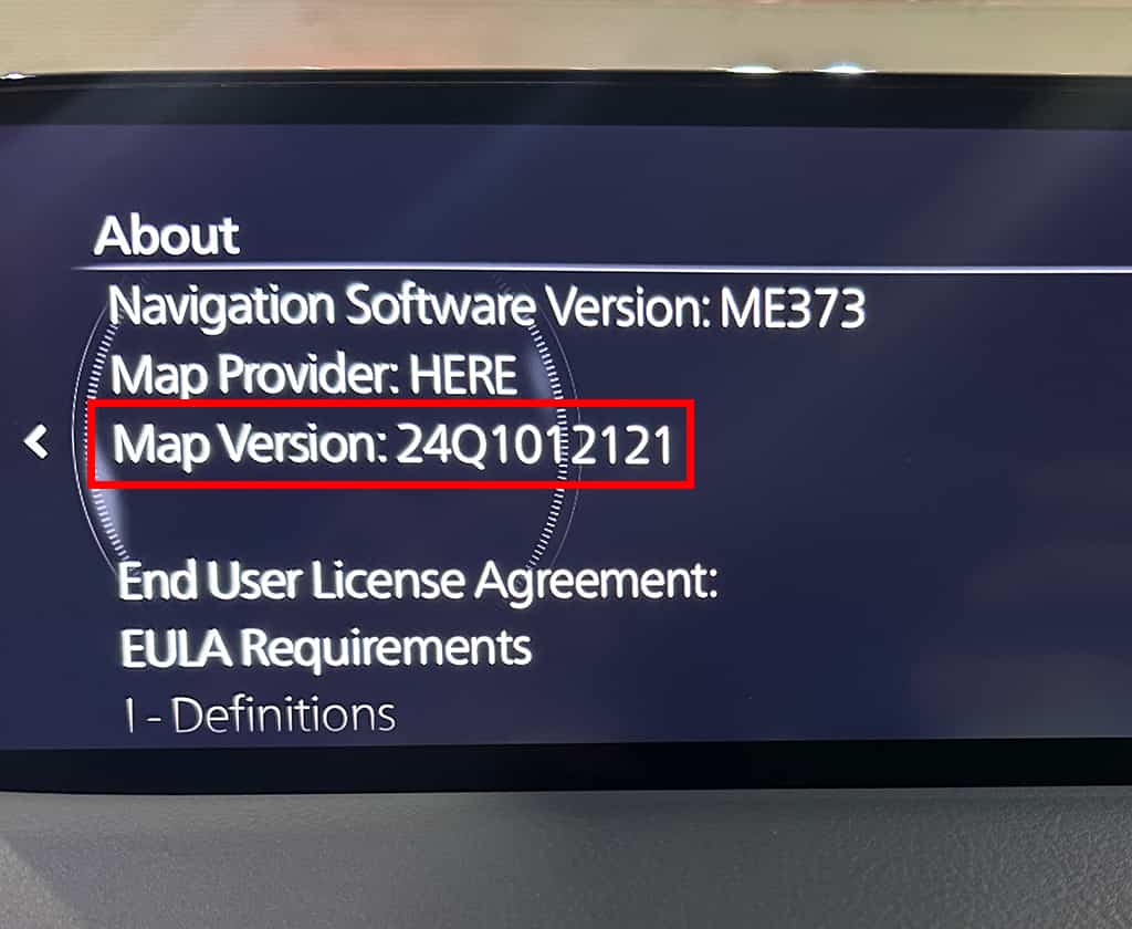 How to check the map version in Mazda Connect 2 system